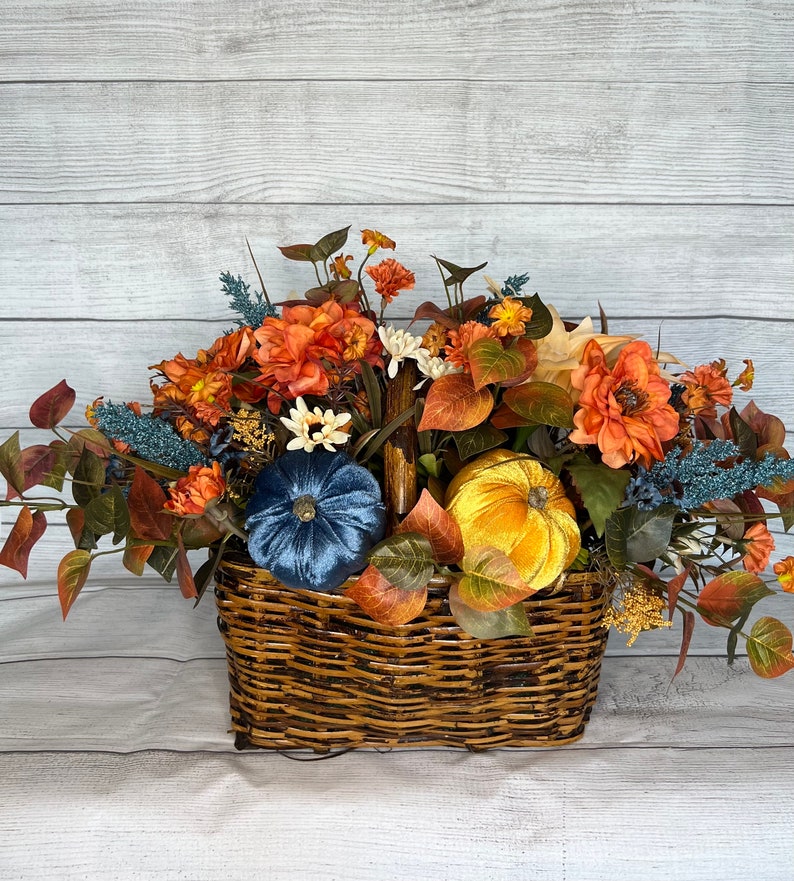 Fall Wicker Basket Floral Arrangement, Fall Centerpiece, Fall Mantel ...