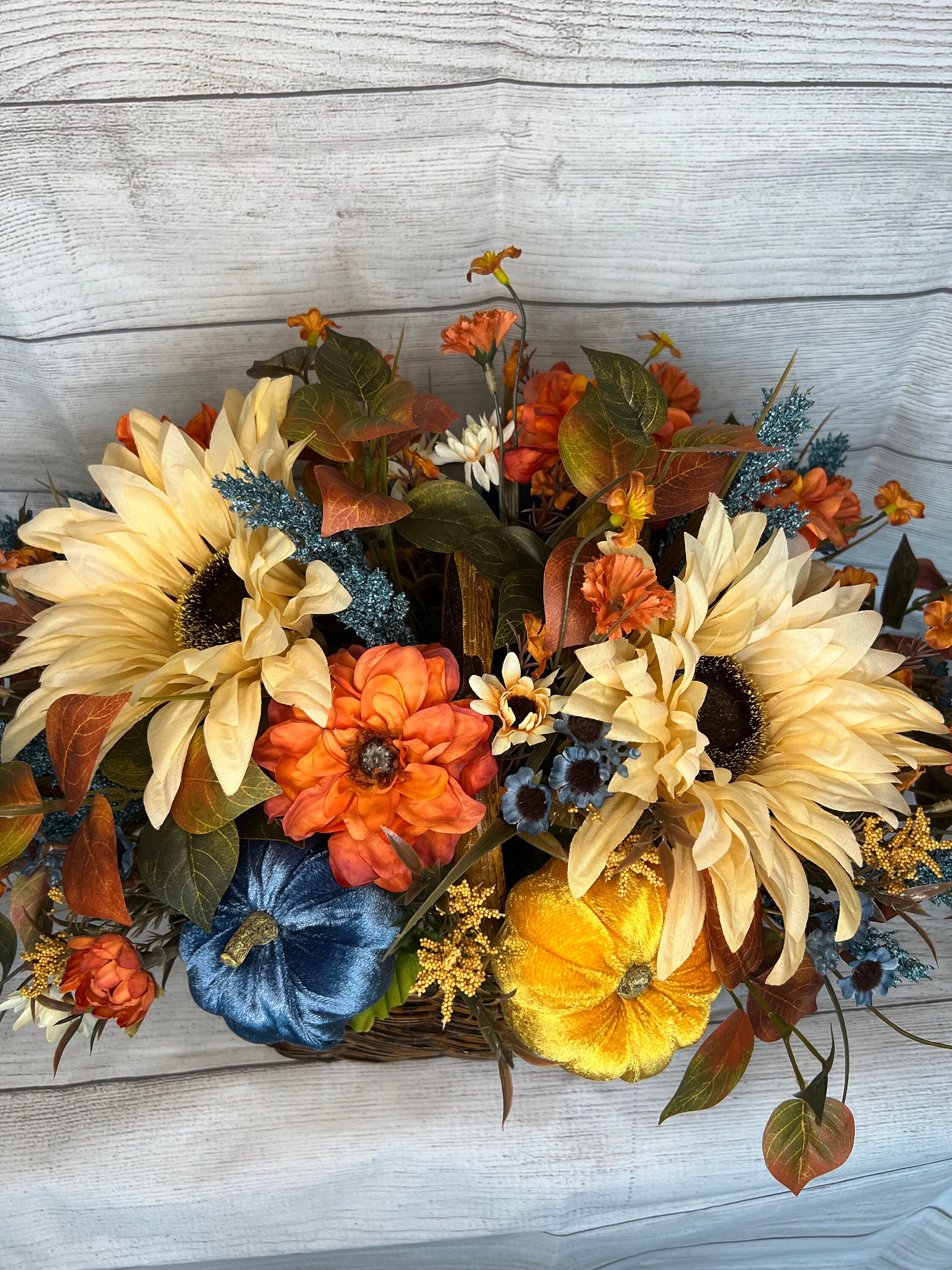 Fall Wicker Basket Floral Arrangement, Fall Centerpiece, Fall Mantel ...