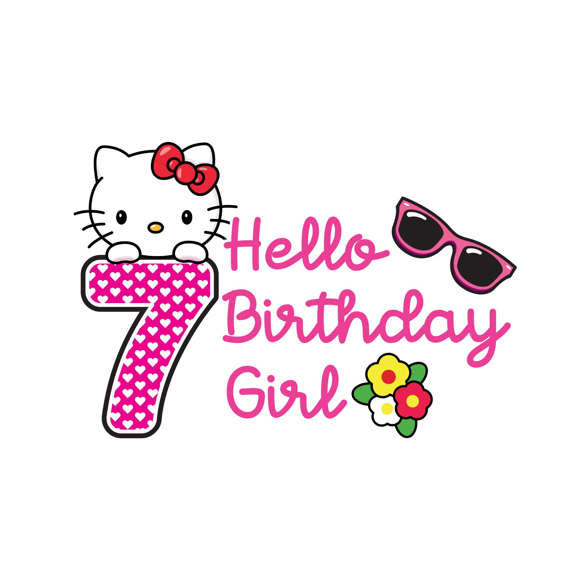 Kawaii Kitty Svg Hello Birthday Girl 7 Years Svg Hello - Etsy