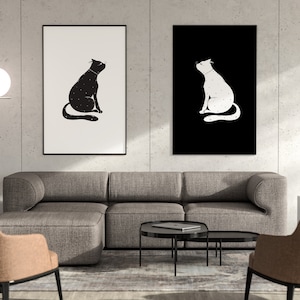 White and Black Cat Printable Poster Cat Wall Decor Animal - Etsy