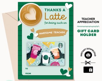 PRINTABLE Teacher Coffee Gift Card Holder - Thanks a Latte - Frappe ...