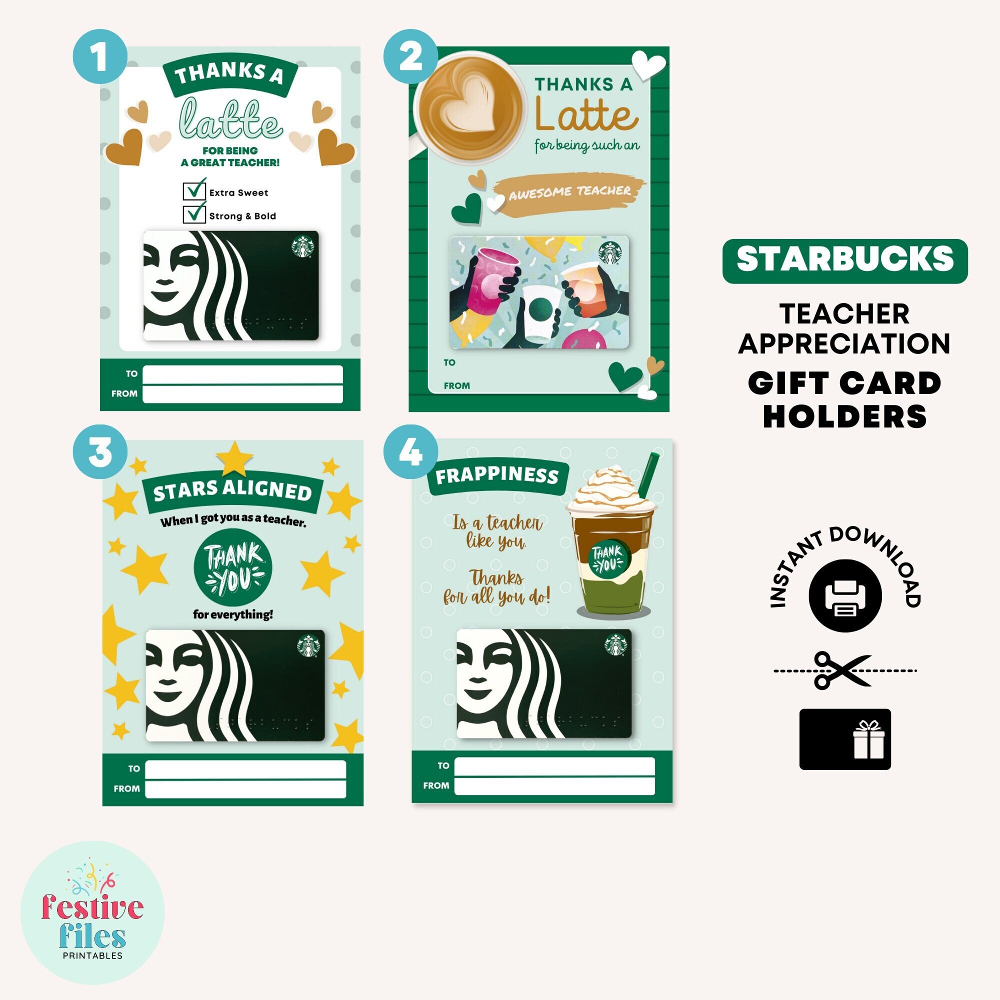 Teacher Gift Card Holder Multi-pack Starbucks Gift Card Holders Teacher ...