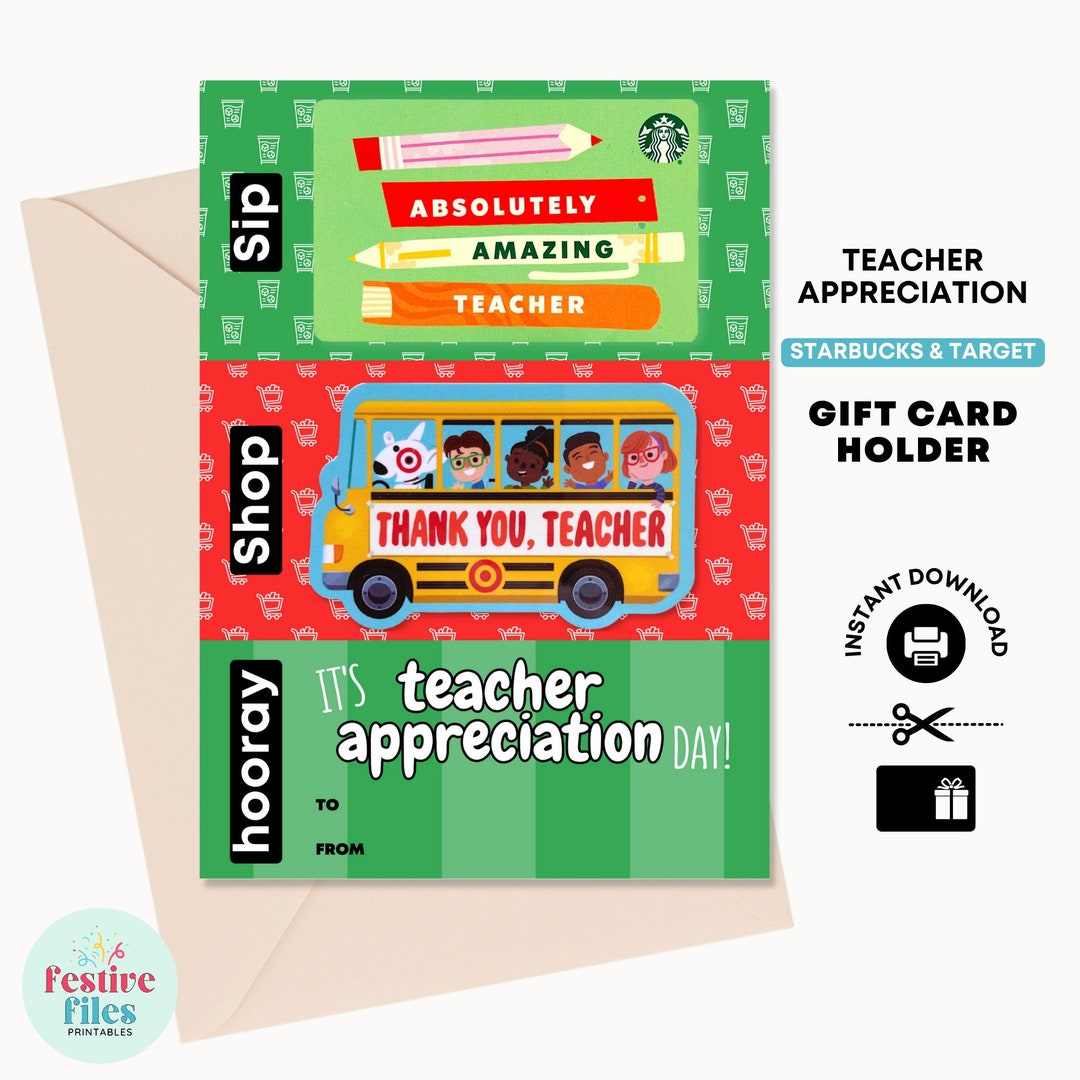Teacher Appreciation Gift Card Holder for Starbucks and Target ...