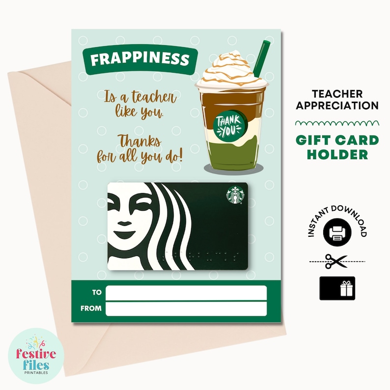 Teacher Starbucks Gift Card Holder (printable) - Coffee Gifts for ...