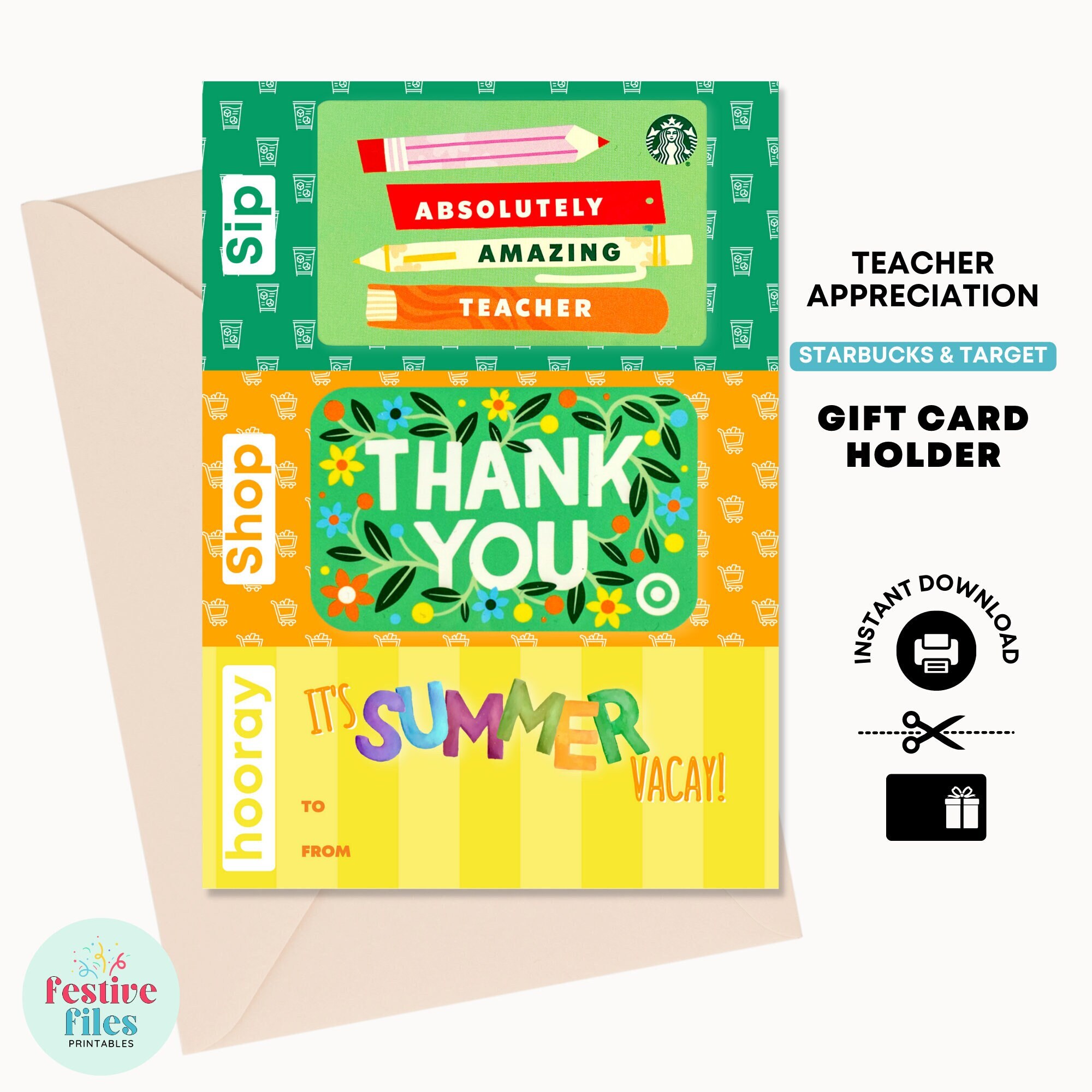 Printable Teacher Gift Card Holder for Starbucks and Target - Teacher ...