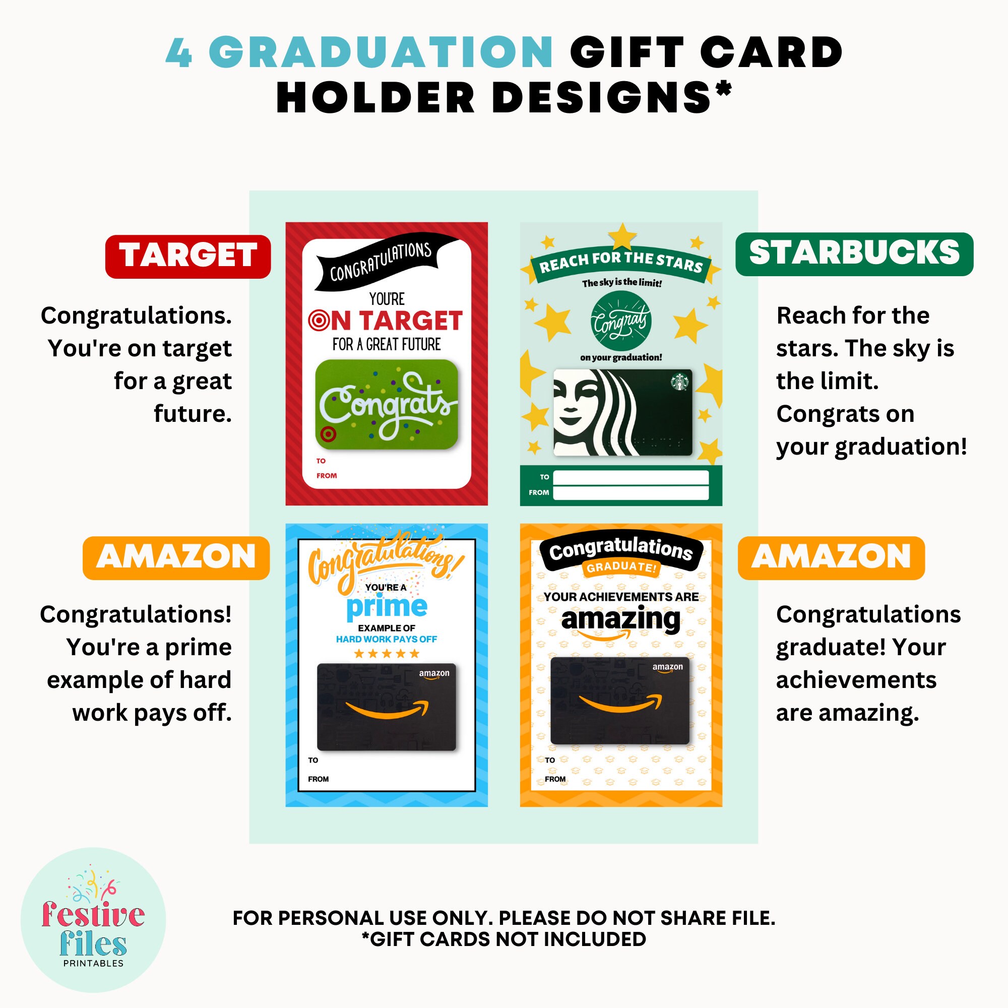 Graduation Gift Card Holder for Target, Starbucks, Amazon printable ...