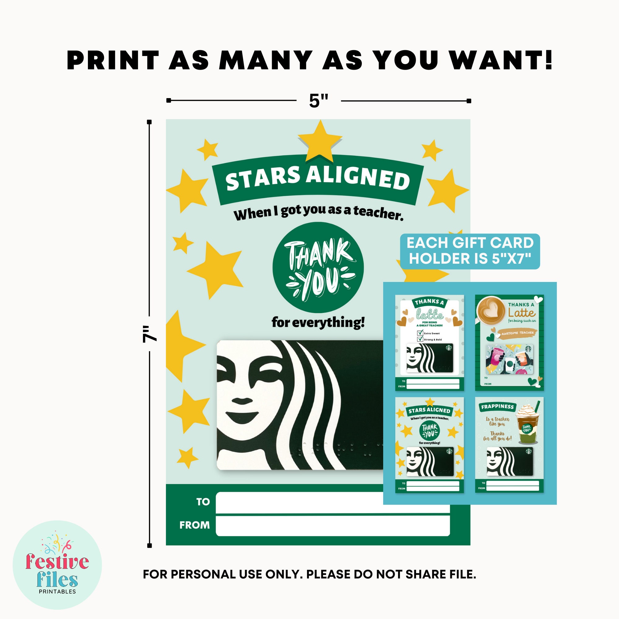 Teacher Gift Card Holder Multi-pack Starbucks Gift Card Holders Teacher ...