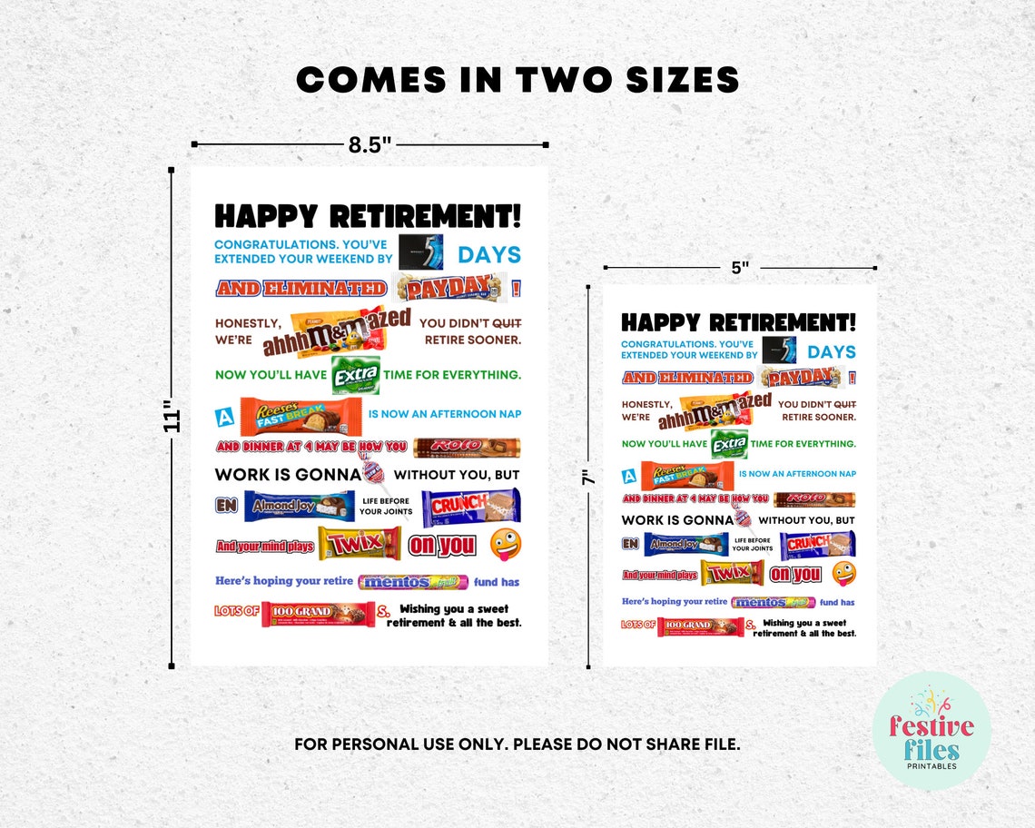 Retirement Candygram Printable - Retirement Gift - Funny Retirement ...