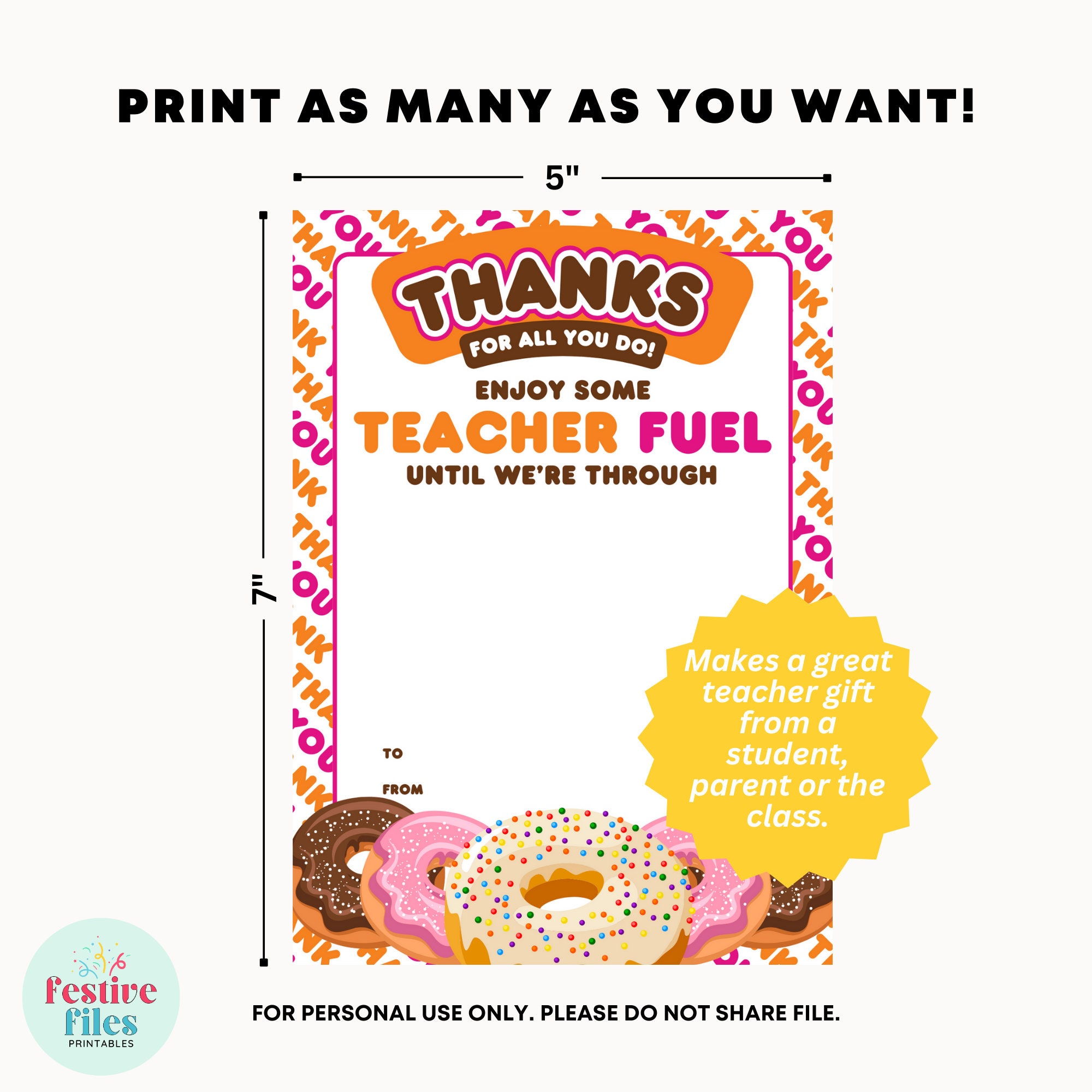 Dunkin Donuts Teacher Gift Card Holder – Printable Teacher Appreciation ...