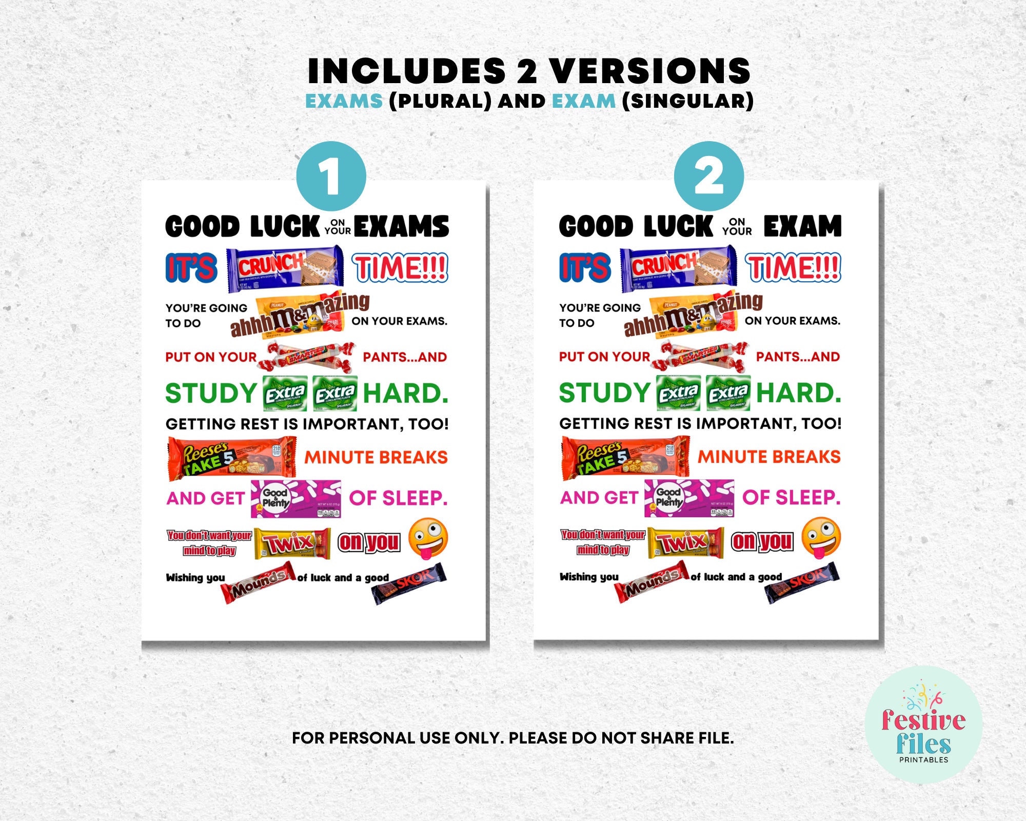 Final Exams Candygram for College & High School Students - Printable ...