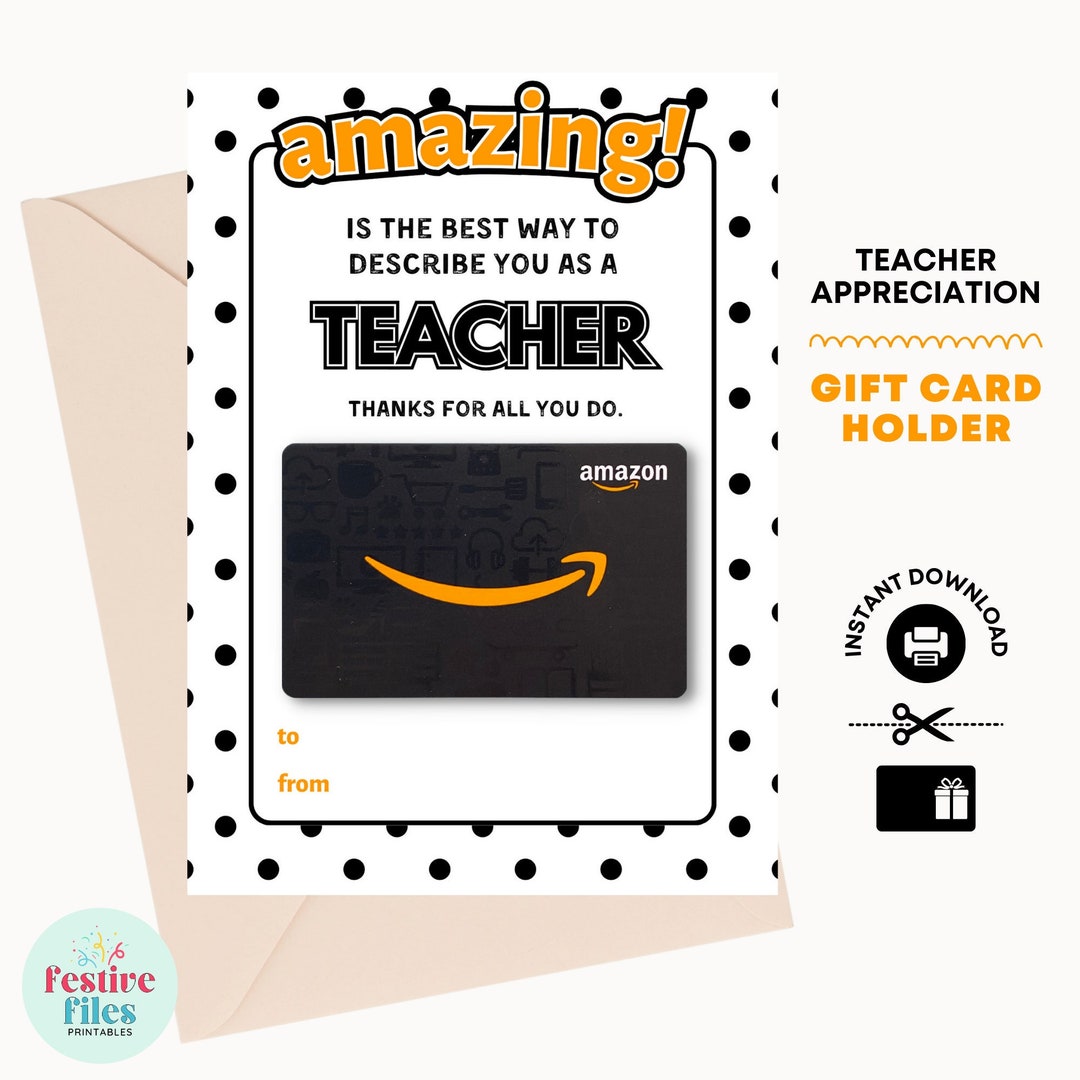 Teacher Amazon Gift Card Holder – Printable Appreciation Thank You (PDF ...