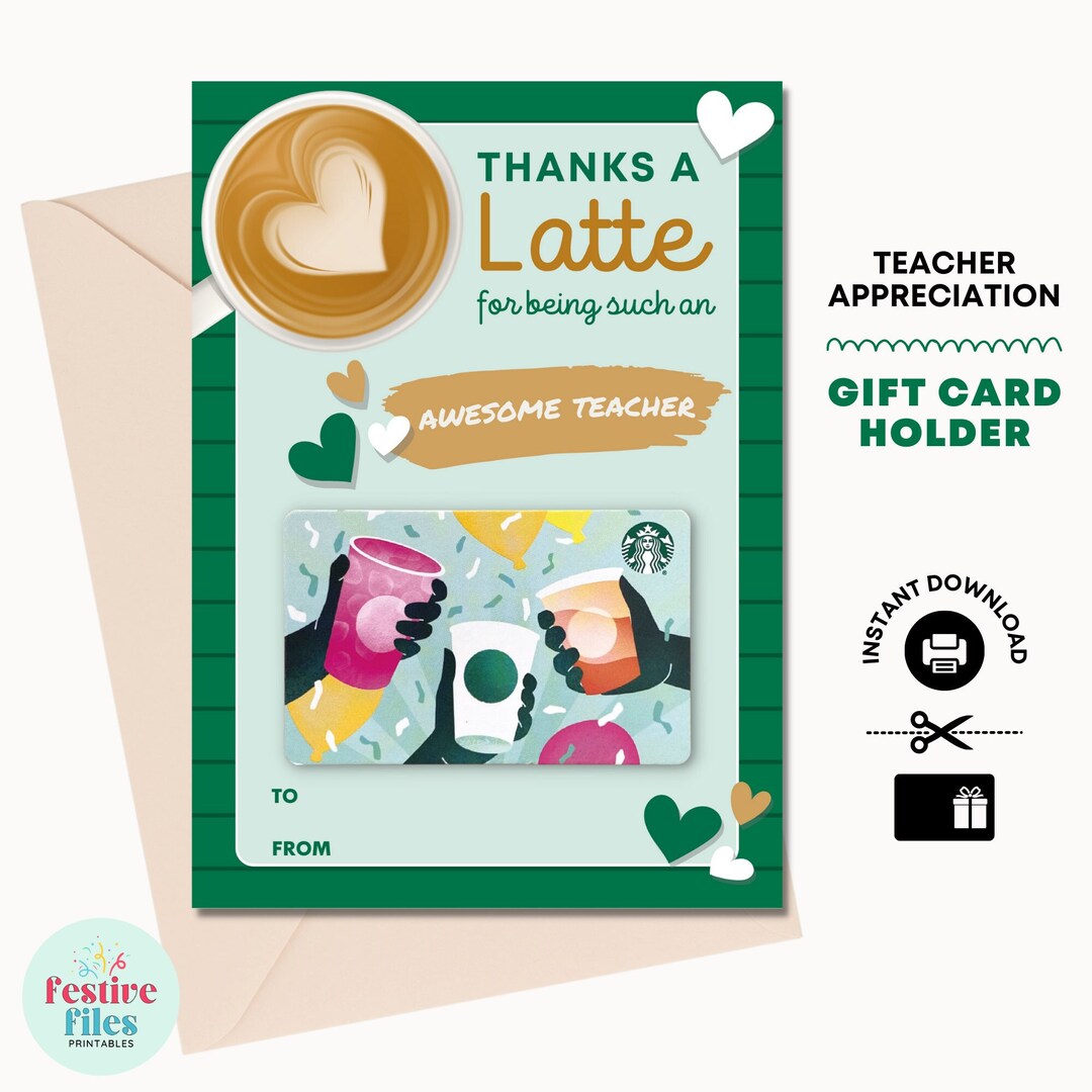 Thanks a Latte Teacher Gift Card Holder Starbucks Gift Card Holder ...