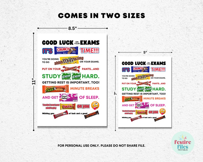 Final Exams Candygram for College & High School Students - Printable ...