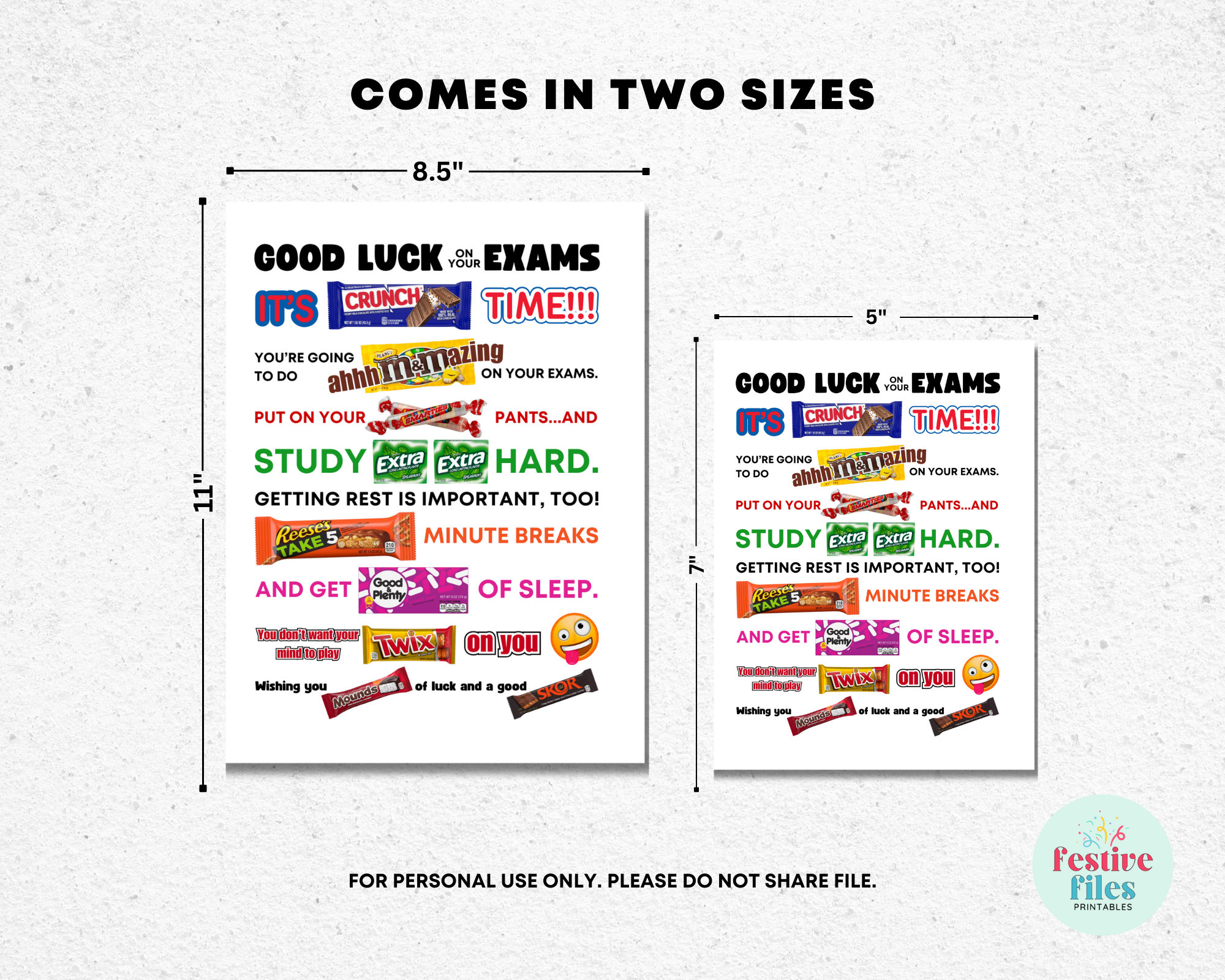 Final Exams Candygram for College & High School Students - Printable ...