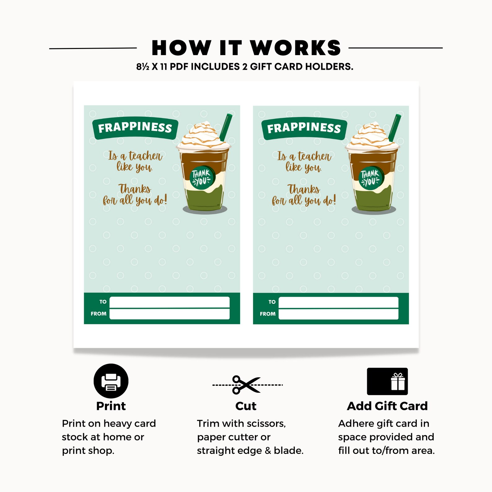 Teacher Starbucks Gift Card Holder (printable) - Coffee Gifts for ...