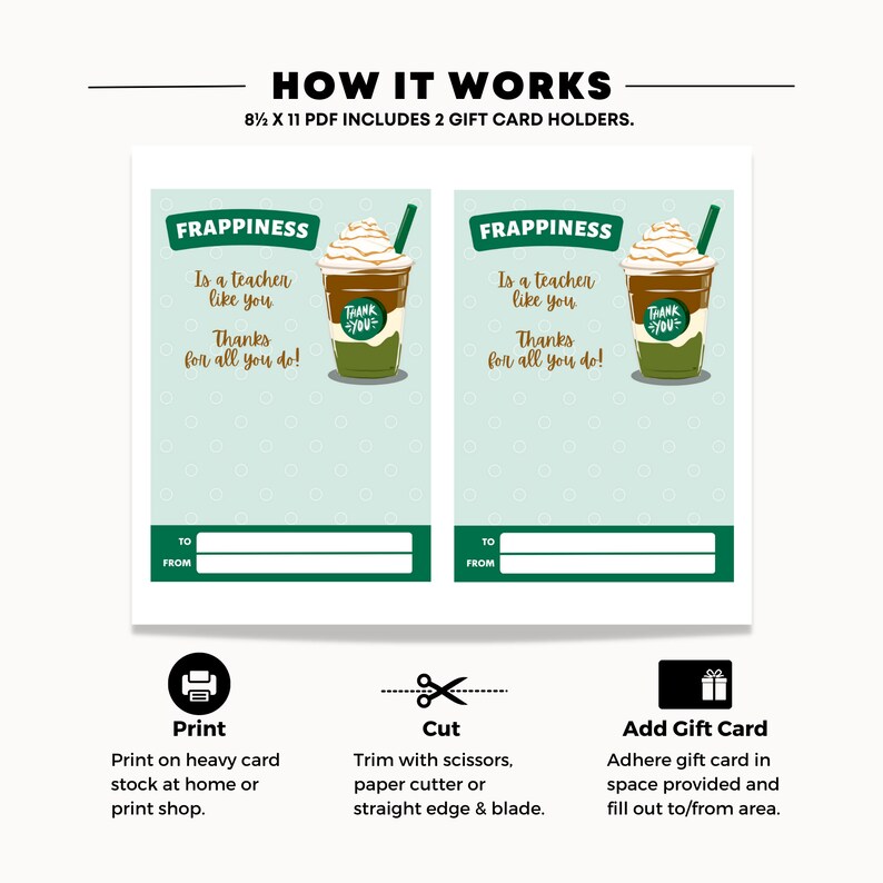 Starbucks Teacher Gift Card Holder – Appreciation Thank You (printable ...