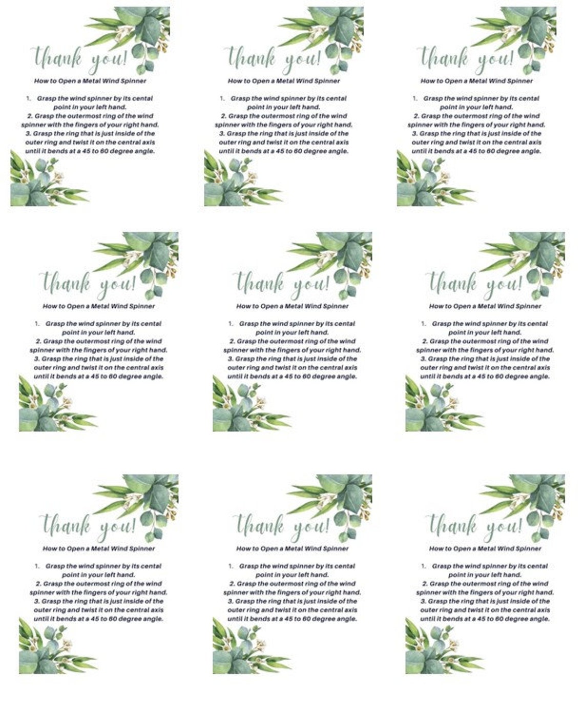 Digital How to Open A Wind Spinner Plain Text Instructions and Thank ...