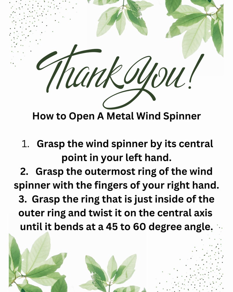 Digital How to Open A Wind Spinner Plain Text Instructions and Thank ...