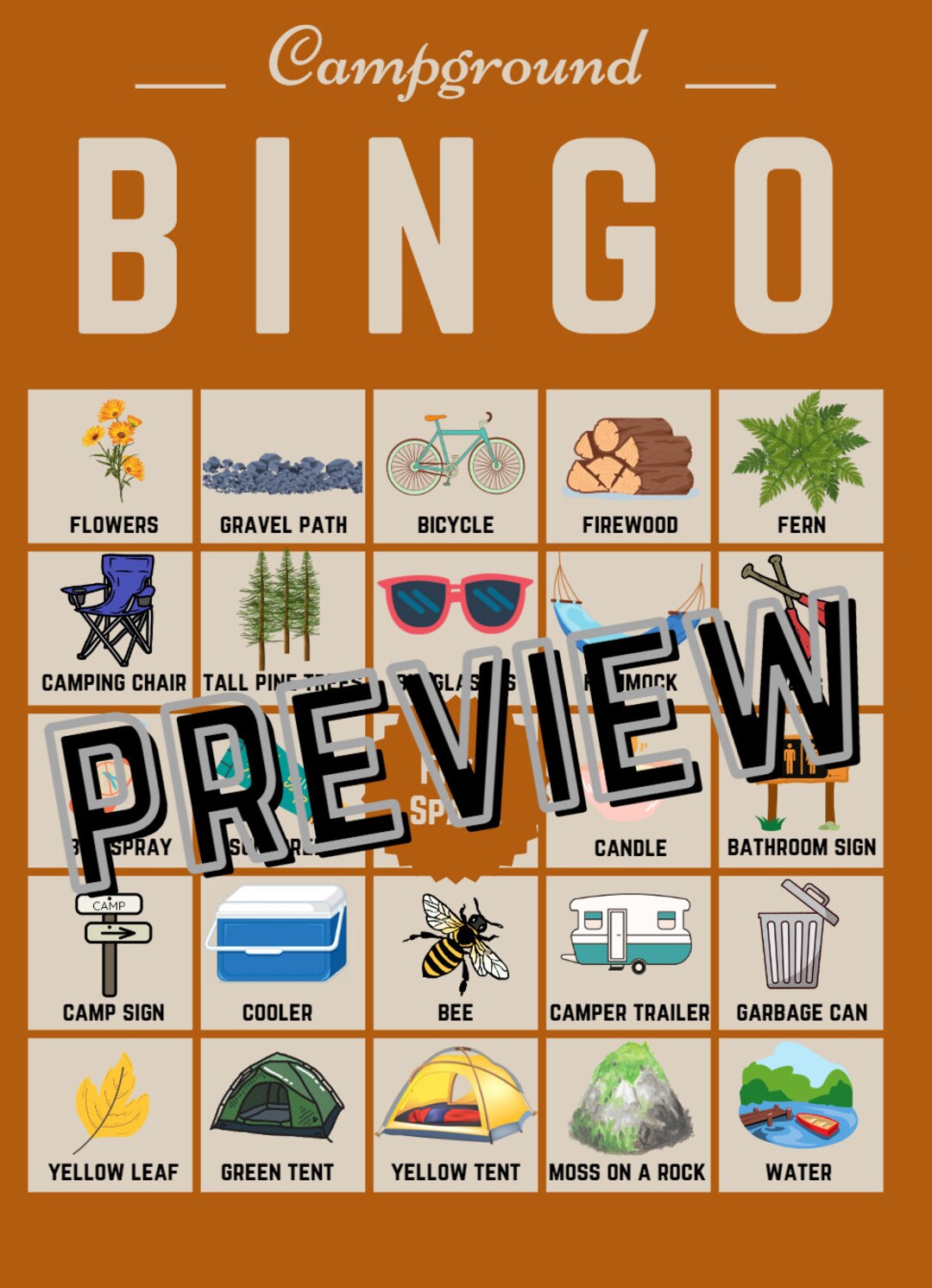 Printable Campground Bingo Kid Outdoor Bingo Camping - Etsy