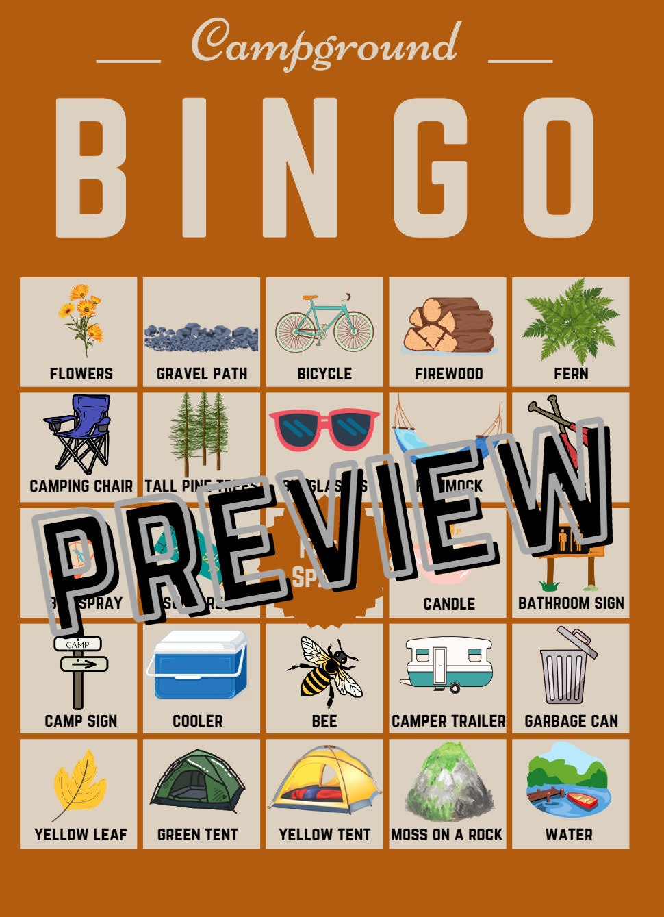 Printable Campground Bingo Kid Outdoor Bingo Camping - Etsy