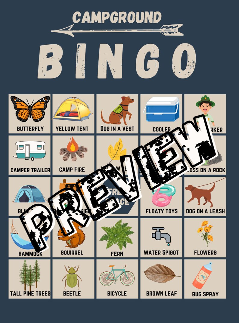 Printable Campground Bingo, Kid Outdoor Bingo, Camping, Outdoor School ...