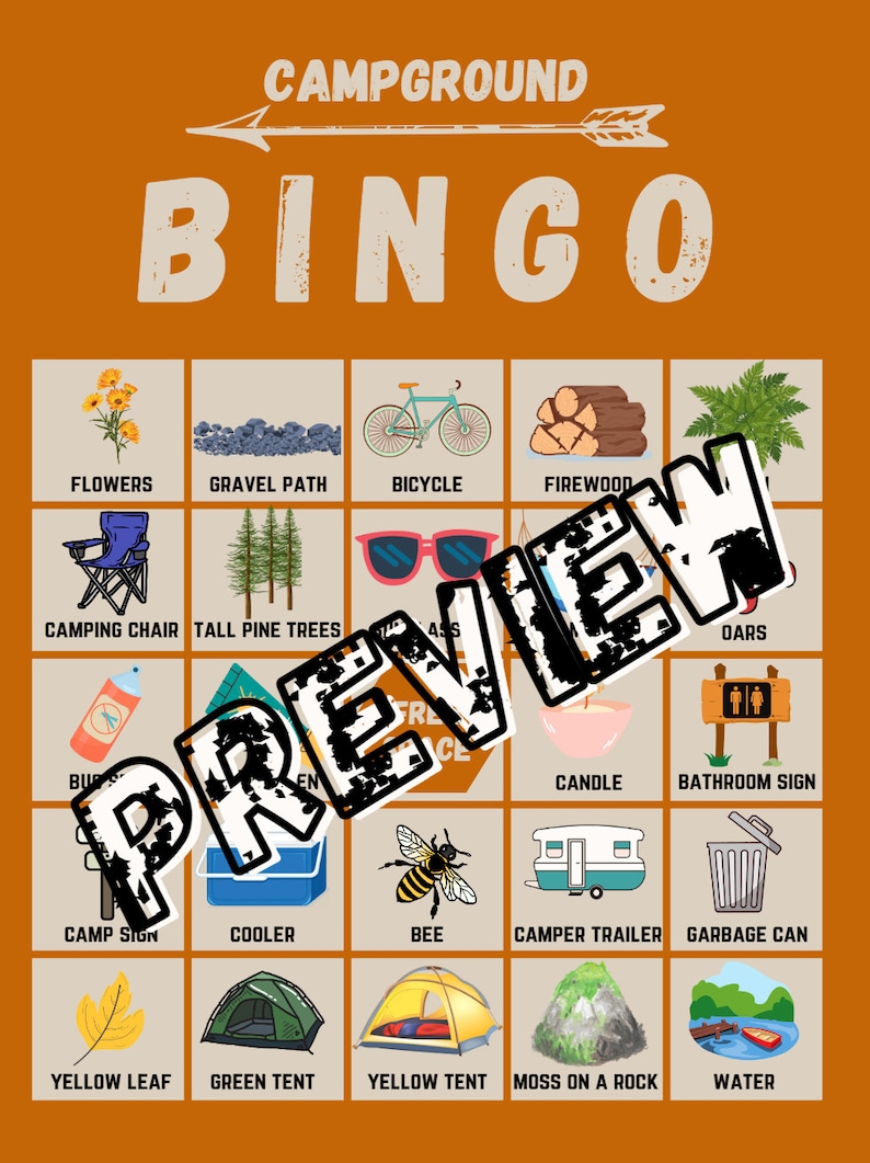Printable Campground Bingo, Kid Outdoor Bingo, Camping, Outdoor School ...