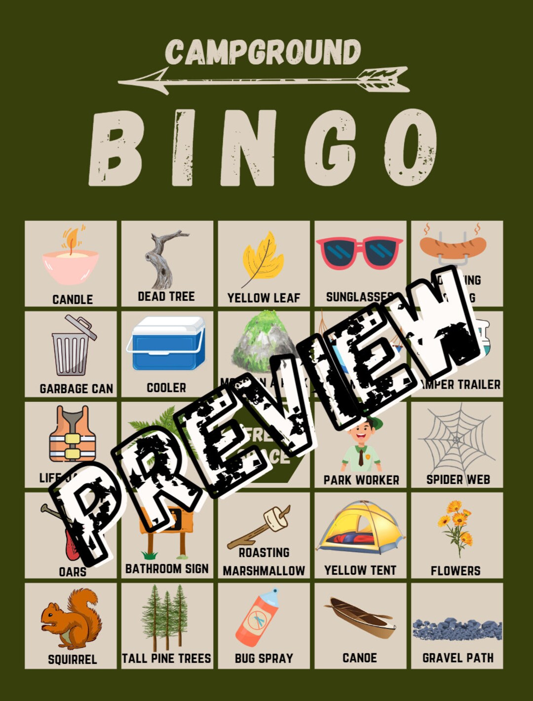 Printable Campground Bingo, Kid Outdoor Bingo, Camping, Outdoor School ...