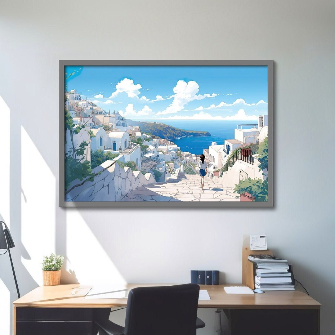Santorini Greece Landscape Wallpaper Made in Greece Artwork Anime Fans ...