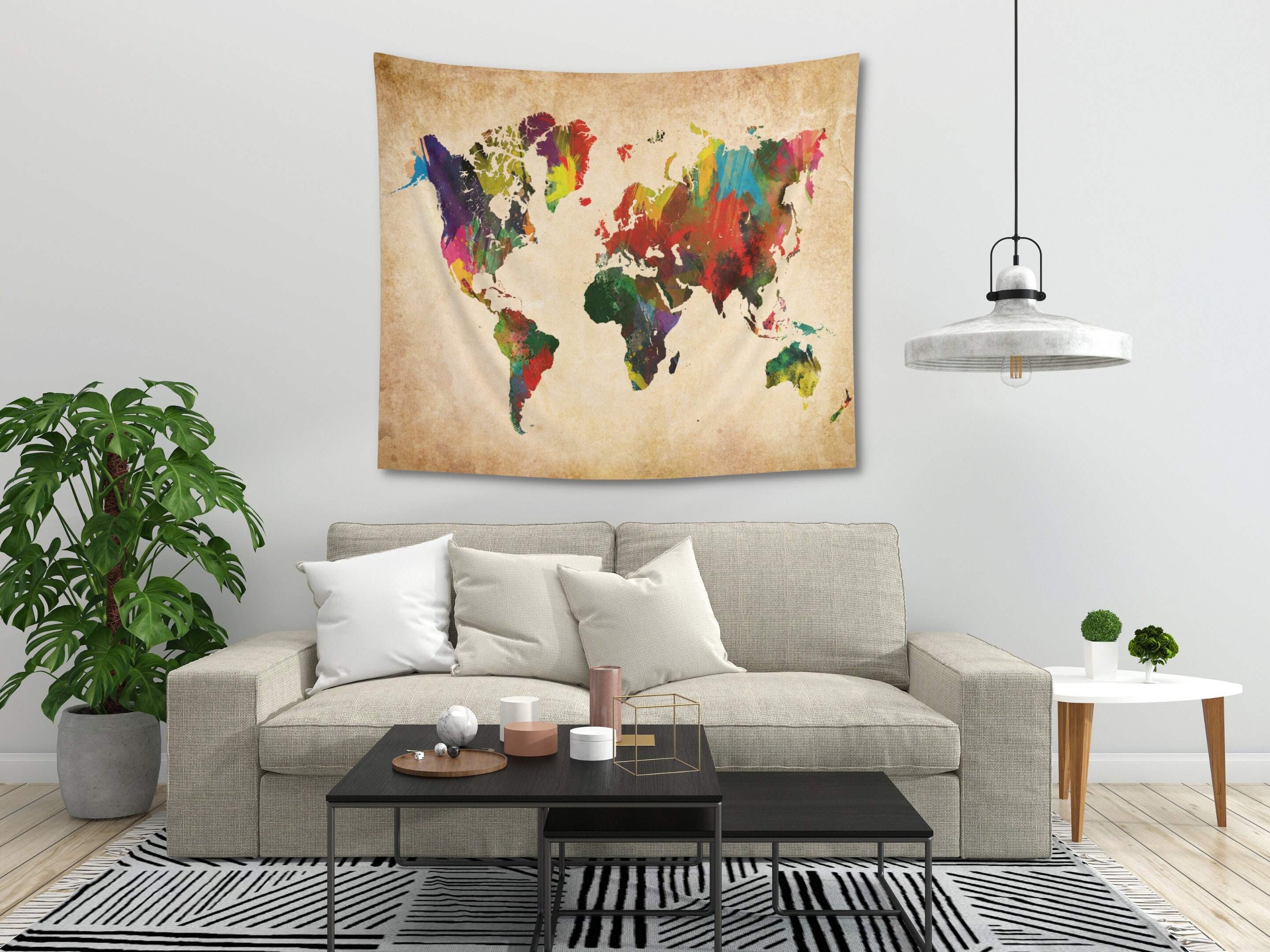 World Map Tapestry World Map Wall Art Large World Map Tapestry Wall ...