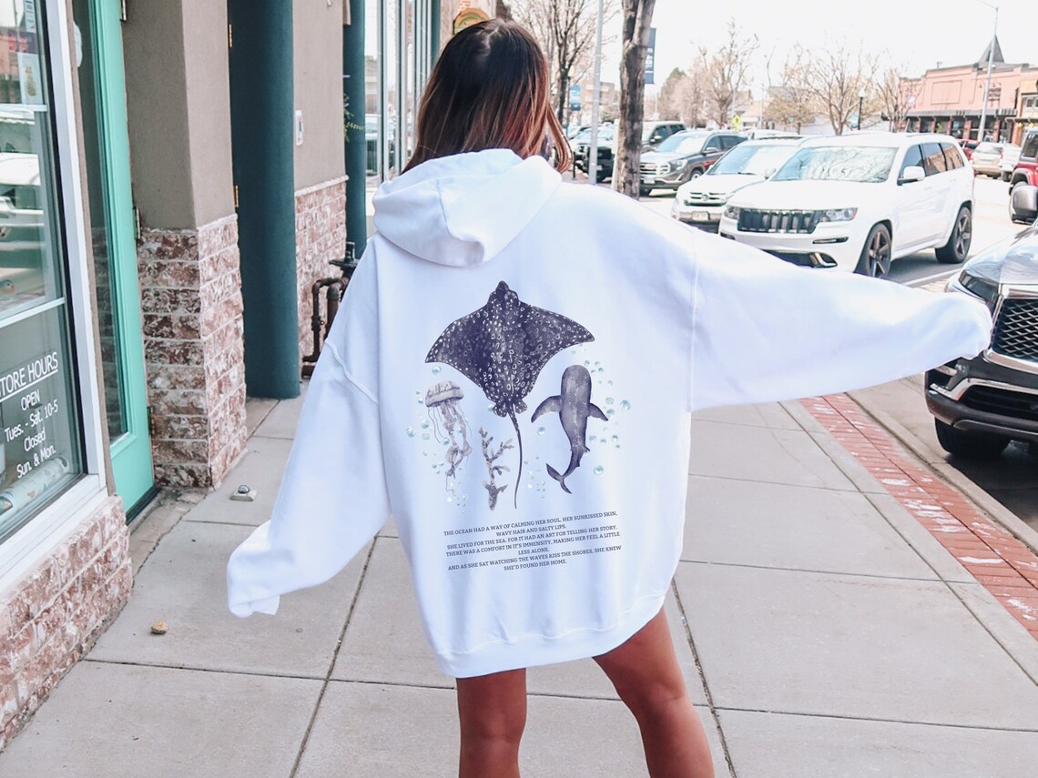 Ocean Inspired Style Jellyfish Print Hoodie Coconut Girl Ocean Animal ...