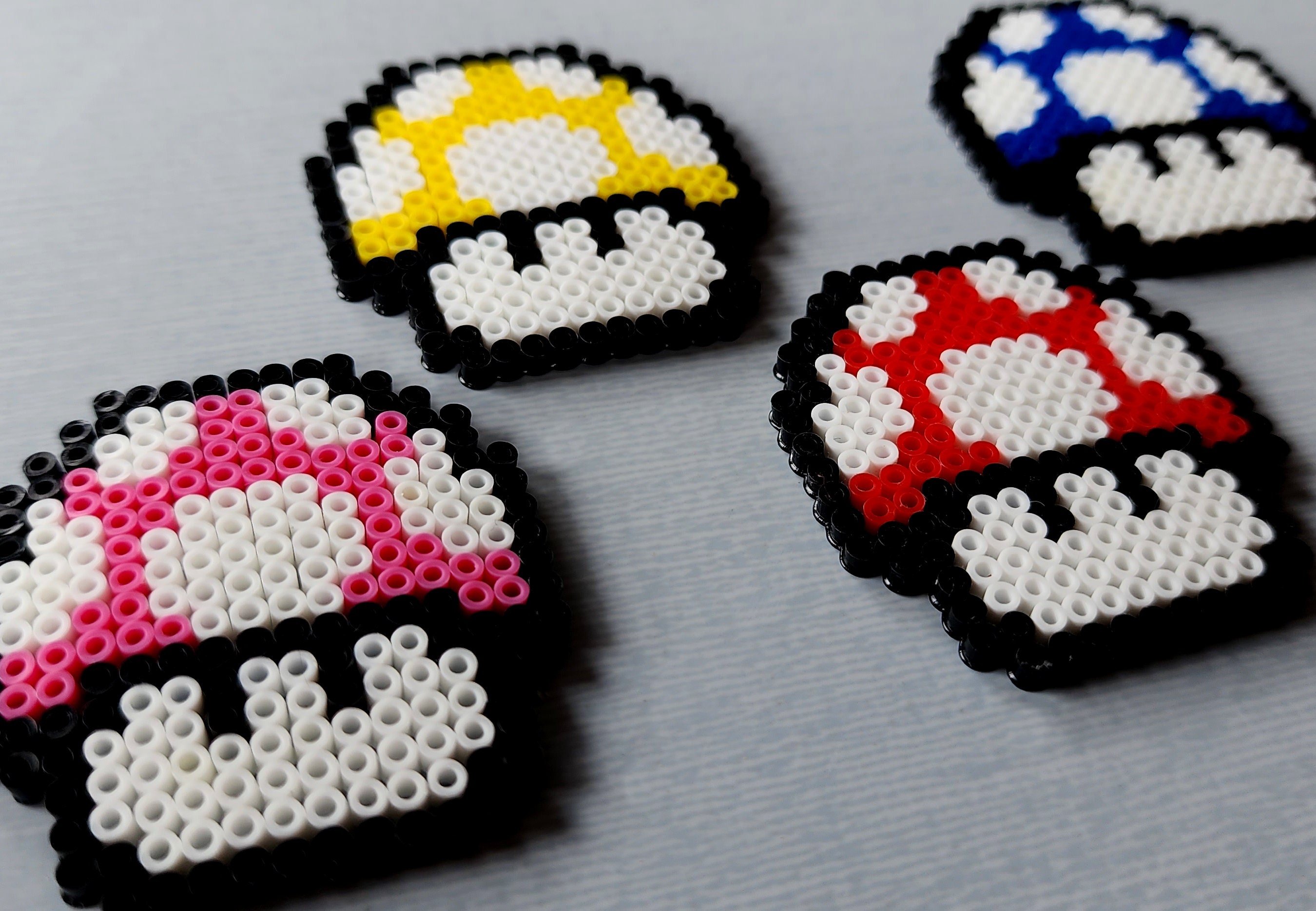 Mario Mushrooms Mini Perler Beads Pixel Art Magnet Option Handmade - Etsy