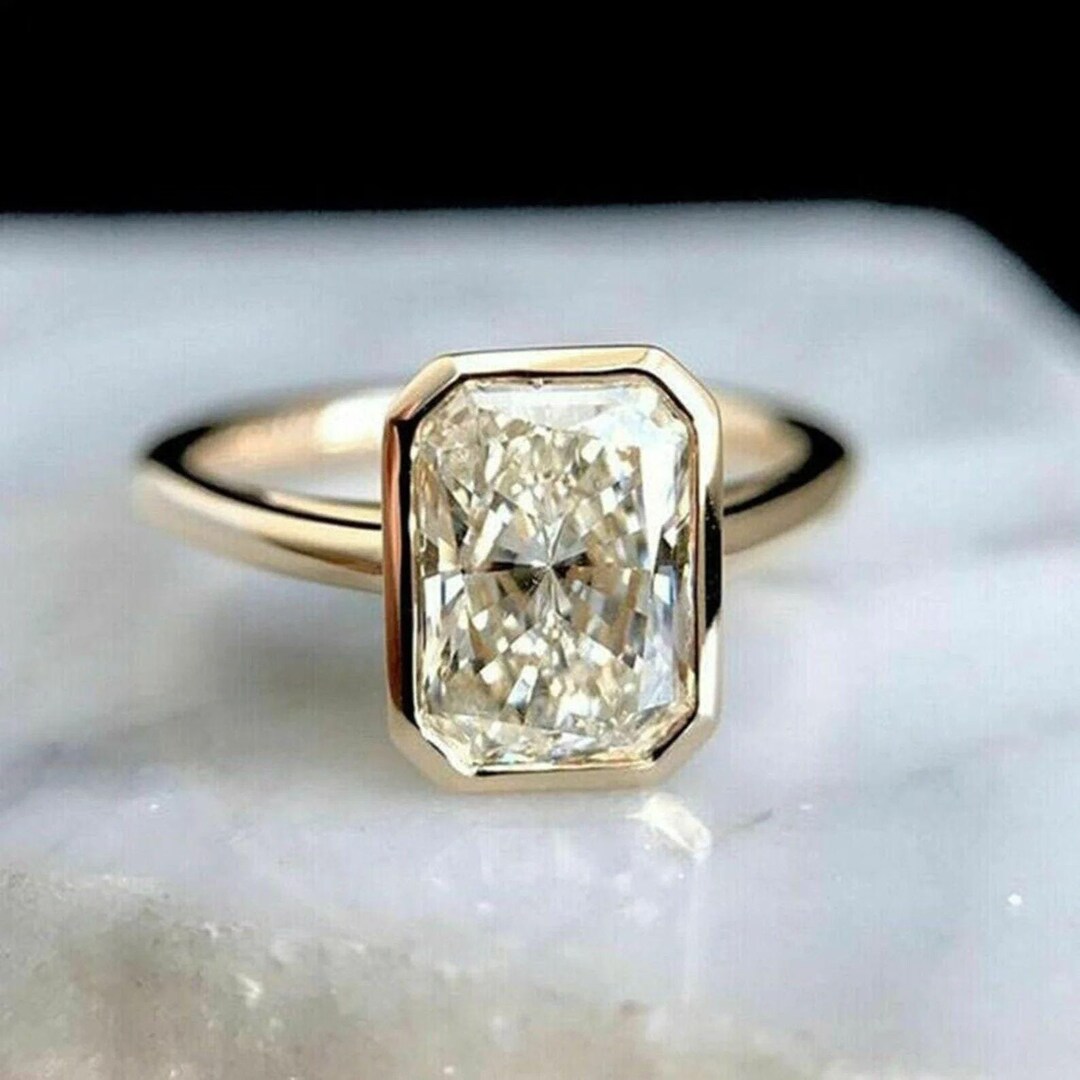 Radiant Cut Moissanite Bezel Set Engagement Ring, 14K Gold Ring Bezel ...