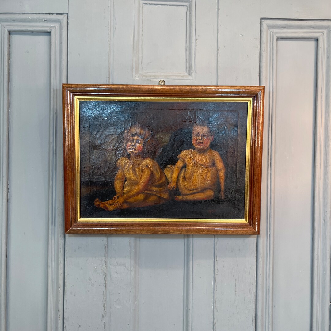 Antique Oil Painting Portrait Study of Two Crying Children - Etsy