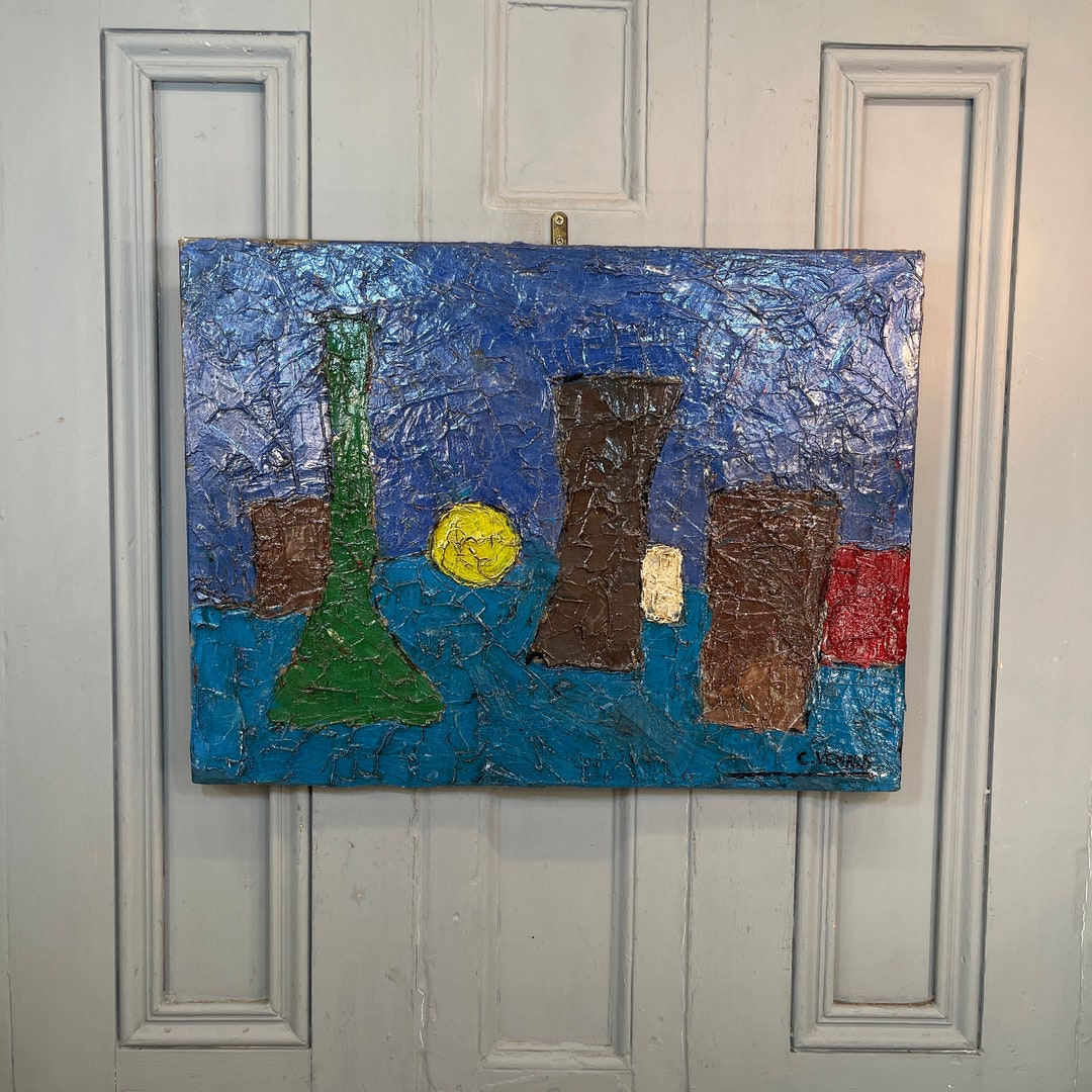 Vintage French Abstract Still Life Oil Painting Study of Pots and ...