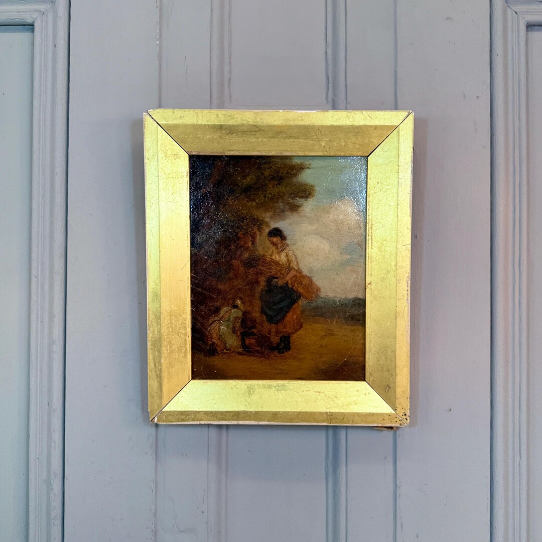 Small Antique Oil Painting Portrait Study of Girls Gathering Sheaves - Etsy