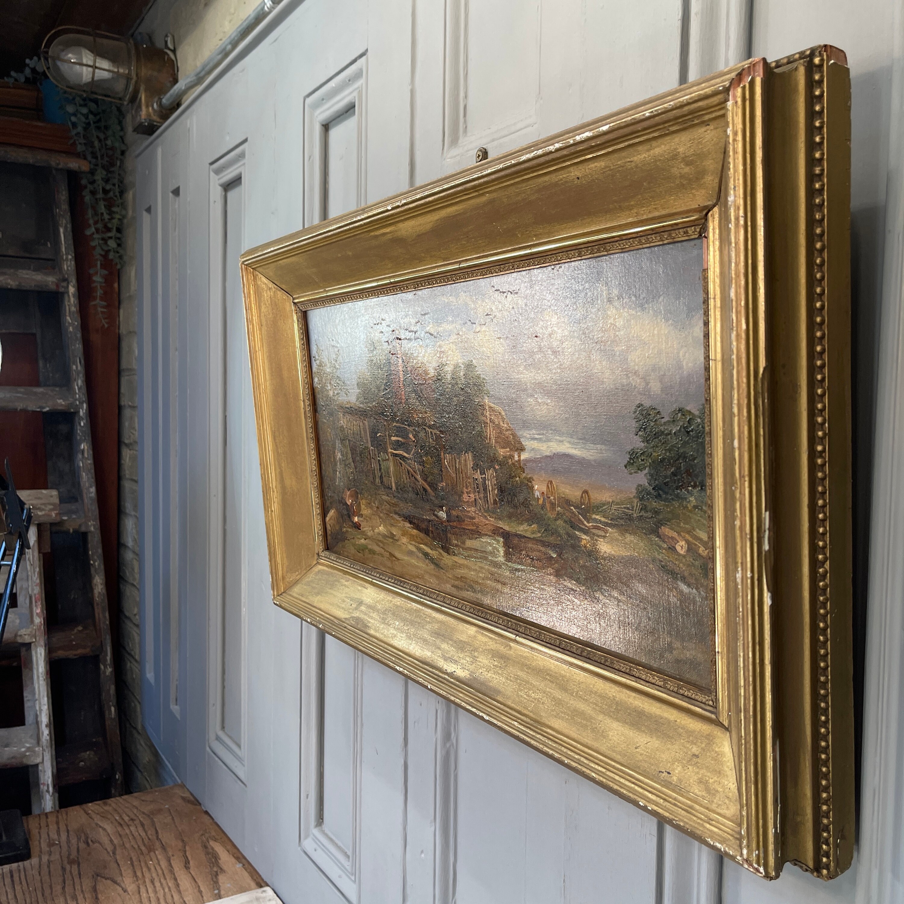 Antique Victorian Landscape Oil Painting of Tumbledown Cottage With ...