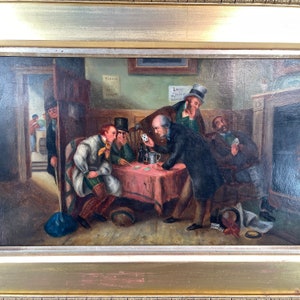 Large Antique Victorian Oil Painting Study of Rogues Playing Cards - Etsy