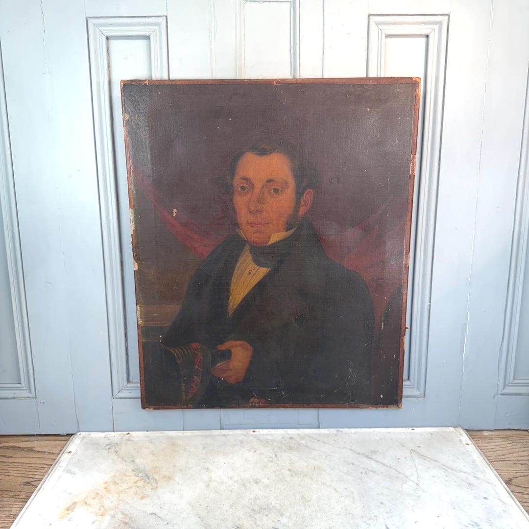 Large Antique Victorian Oil Painting Portrait of Gentleman in Formal ...