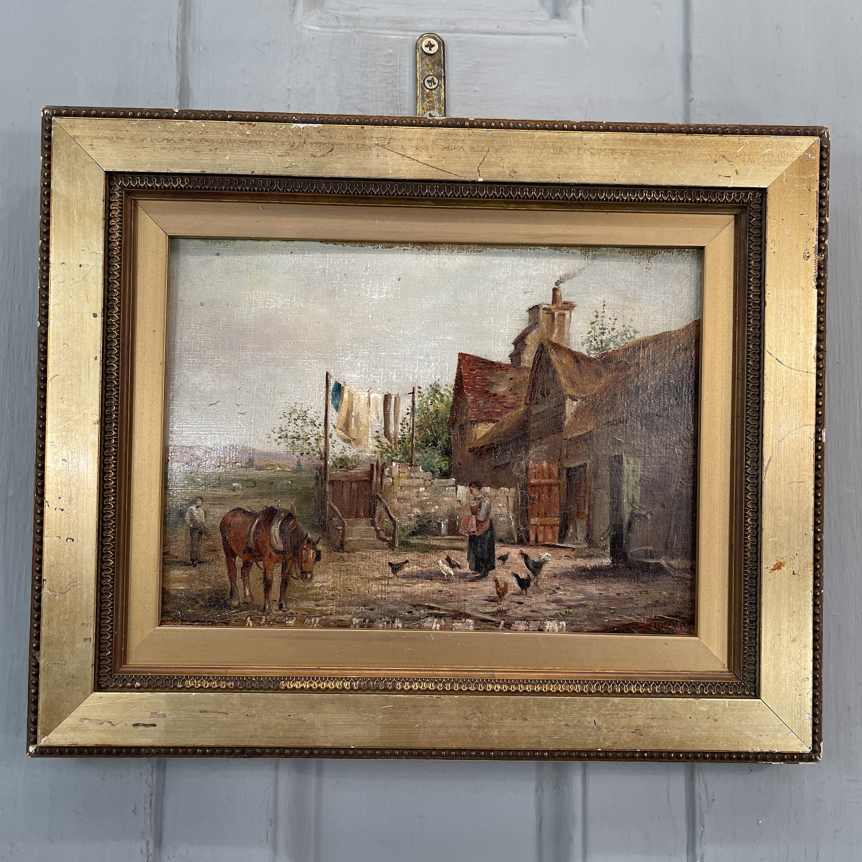 Antique Victorian Signed Oil Painting Study of Farmyard With Horse and ...