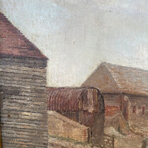 Antique Landscape Oil Painting of Farmyard With Cows Entitled Downs ...