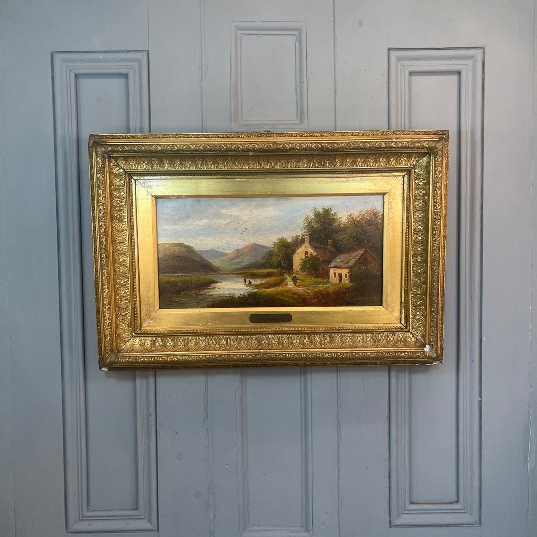 Antique Welsh Victorian Landscape Oil Painting With Cottages by M ...