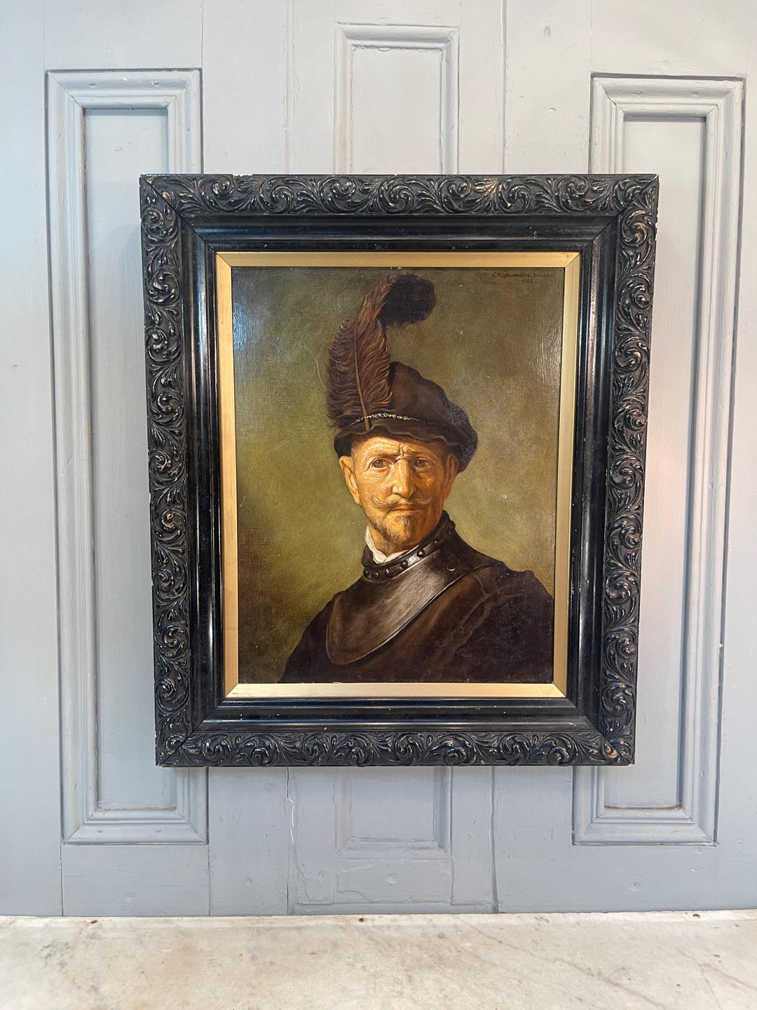 Antique Dutch Oil Painting Portrait of Gentleman in Hat With Feather ...