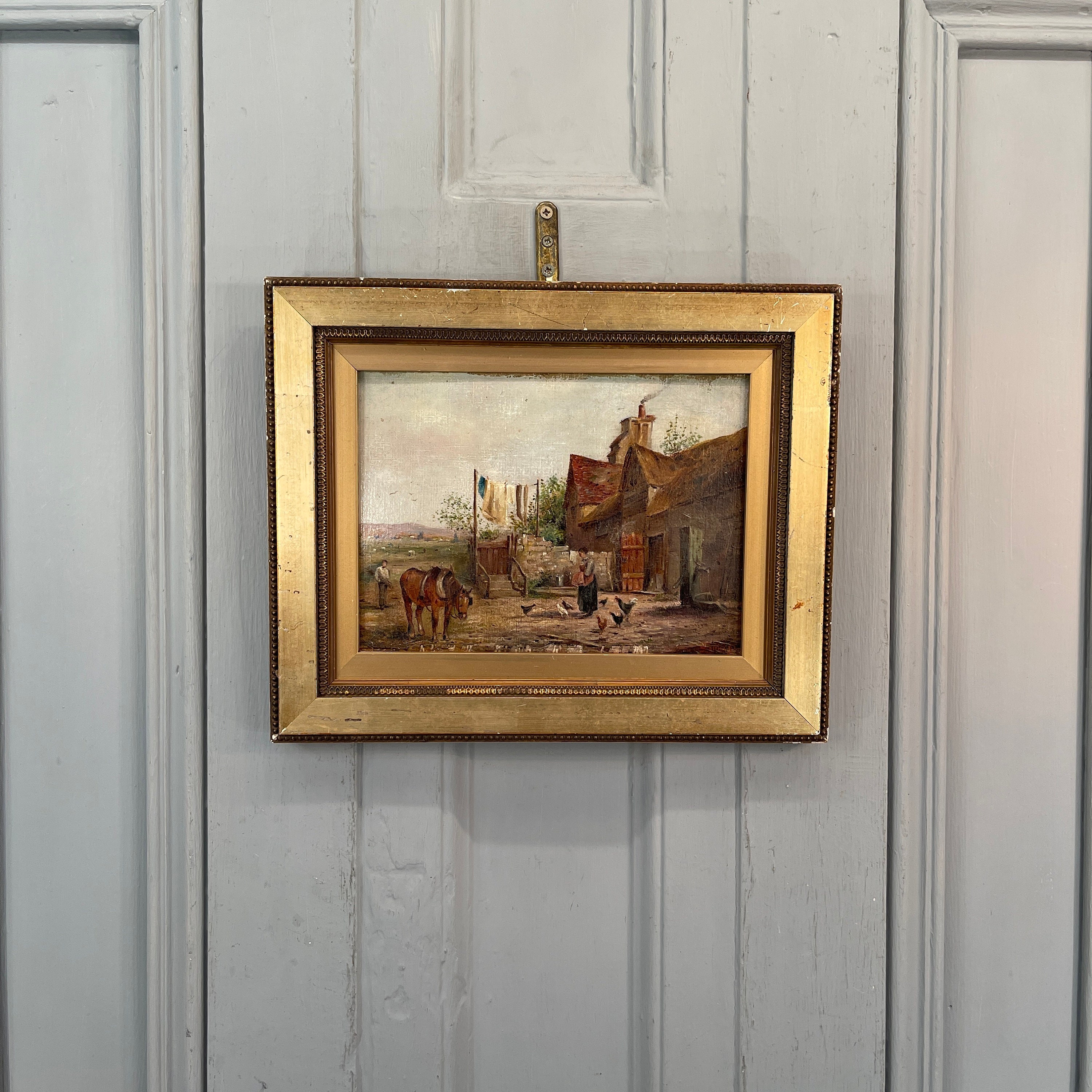 Antique Victorian Signed Oil Painting Study of Farmyard With Horse and ...