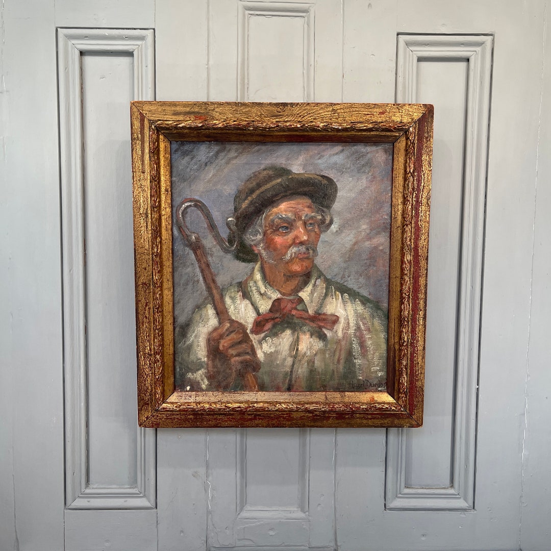 Antique Oil Painting Portrait of Shepherd Signed Hazel Dunlop - Etsy