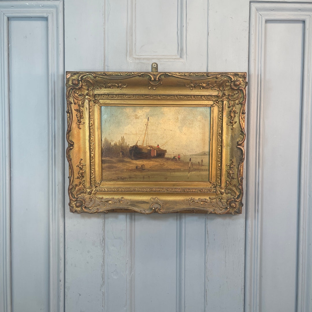 Antique Dutch Flemish Coastal Landscape Oil Painting With Sailing Boat ...