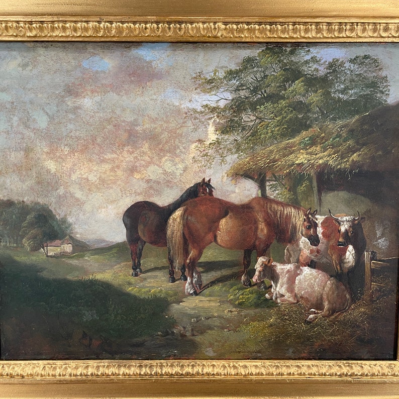 Antique Georgian Early Victorian Oil Painting of Horses and Cows - Etsy