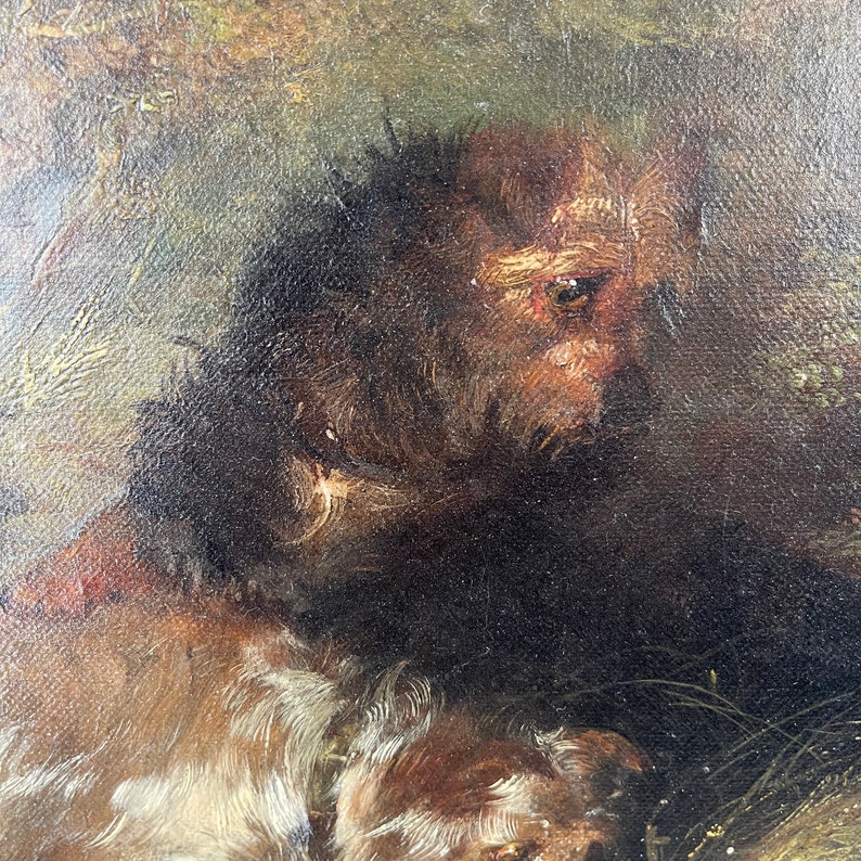 Large Antique Victorian Oil Painting Study of Terrier Dogs ...