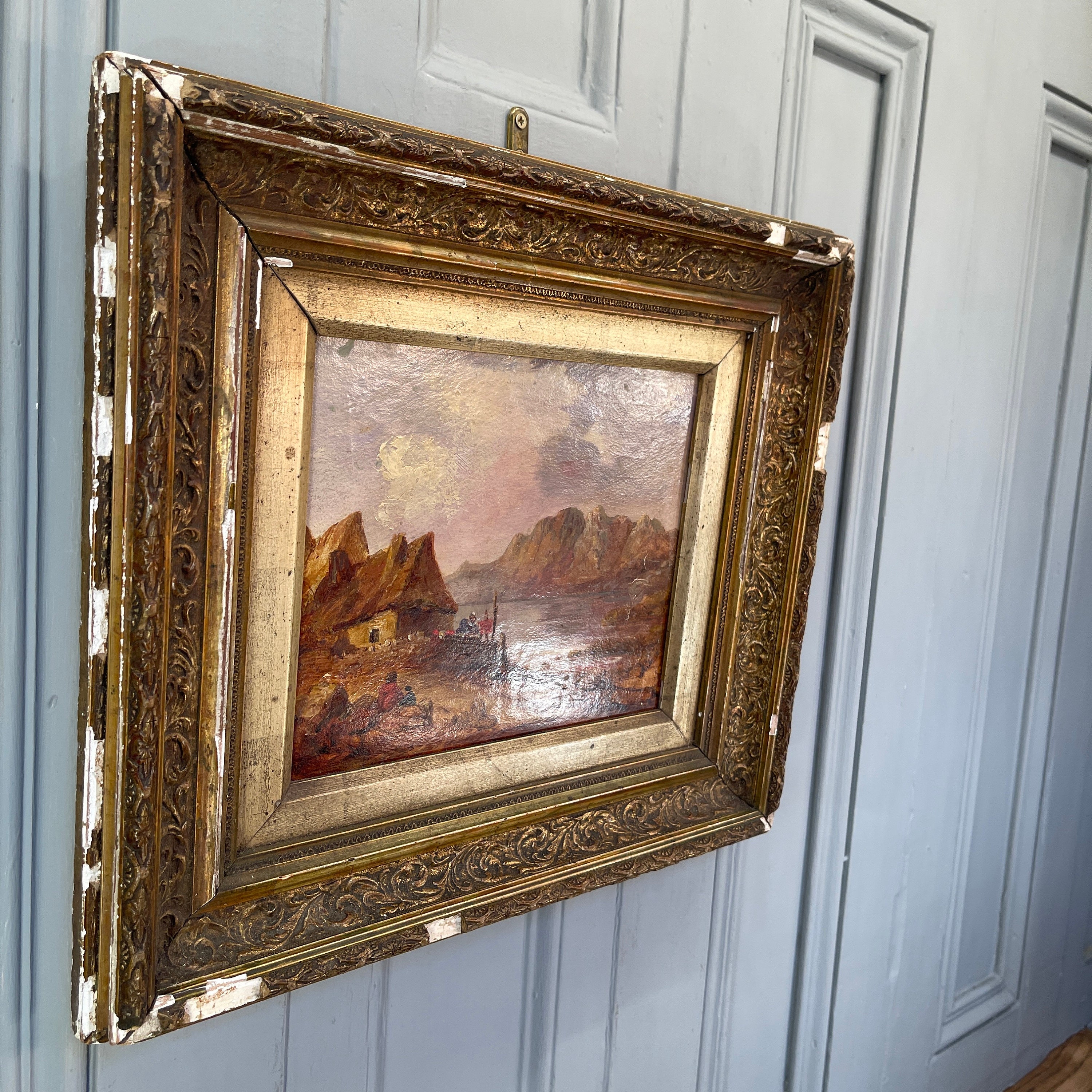 Antique Scottish Landscape Oil Painting of Loch and Mountains Signed ...