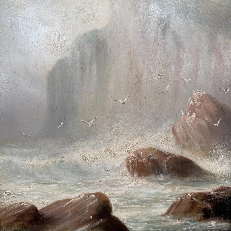 Antique Coastal Landscape Oil Painting Study of Cliffs and Surf (2 of 2 ...