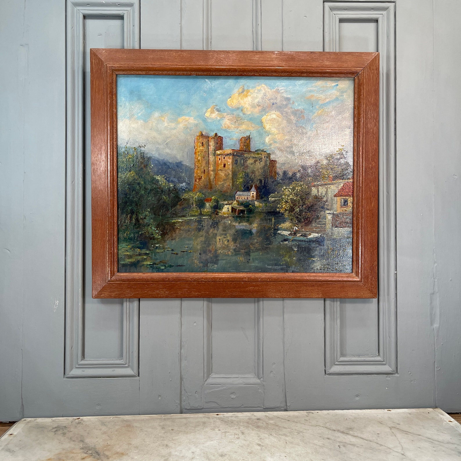 Large Antique French Impressionist Landscape Oil Painting of a Castle ...